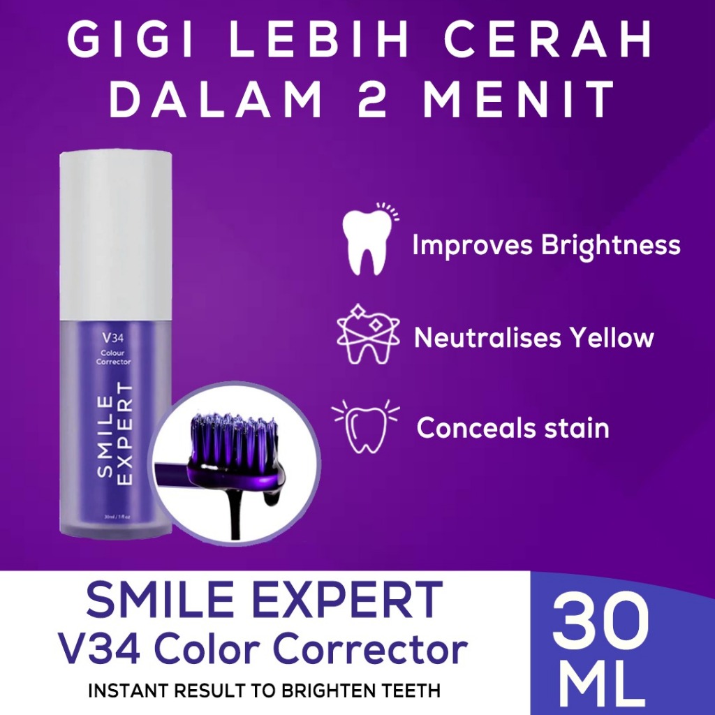 Jual PEMUTIH GIGI SMILE EXPERT V34 PURPLE TOOTPASTE COLOR CORRECTOR ...