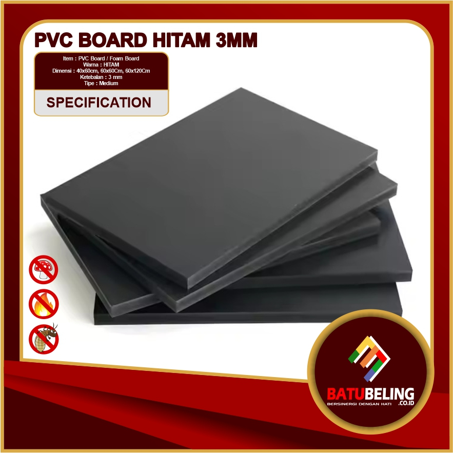 Jual PVC Board Hitam 3mm Ukuran 40 x 60 cm, 60 x 60 cm, 60 x 120 cm Lembaran Triplek Kedap Air ...