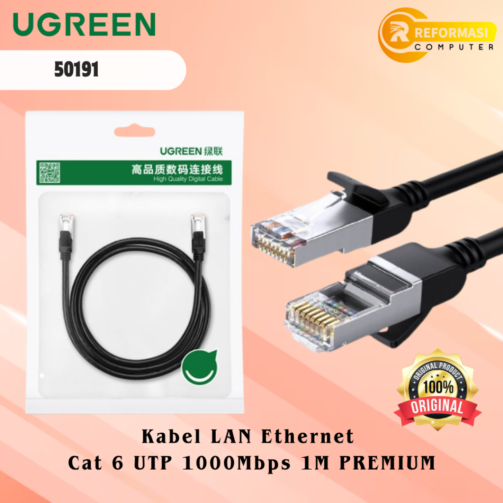 Jual UGREEN Kabel LAN Ethernet Cat 6 UTP 1000Mbps 1M CAT 6 PREMIUM, 1 Meter | Shopee Indonesia
