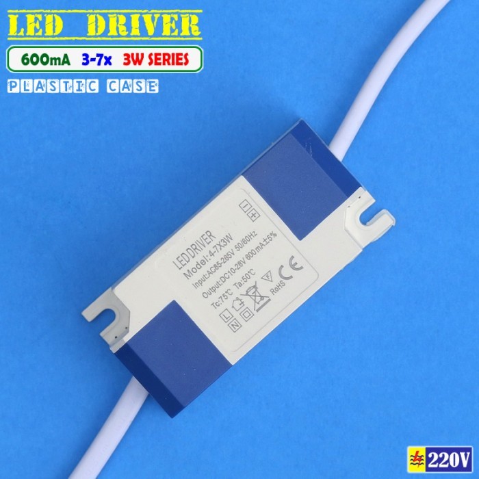 Jual DRIVER Led 3W 3-7pcs Plastik 600mA Arus Konstan AC 220V Travo HPL ...