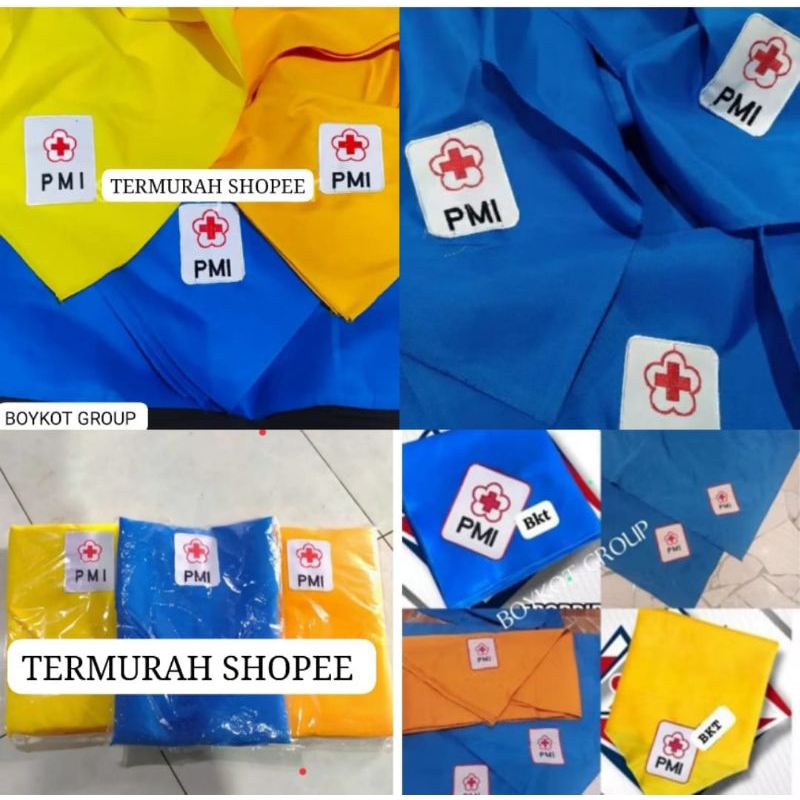 Jual Syal PMI logo kotak bordir blok Lis merah/putih katun halus slayer ...