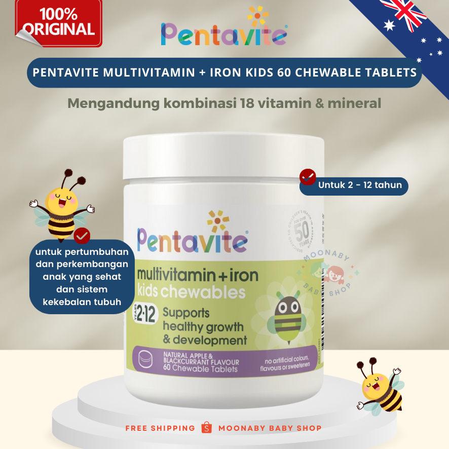 Jual Exp 02/2026 Pentavite Multivitamin + Iron Kids isi 60 Chewable ...