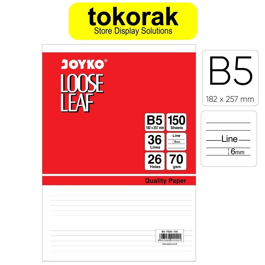 Jual JOYKO LOOSE LEAF B5 LINES JOYKO REFILL KERTAS FILE BINDER GARIS 7026 ISI 50 100 150 LEMBAR ...