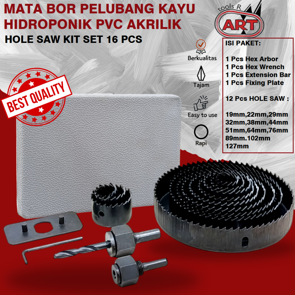 Jual Hole Saw Kit Mata Bor Set 16 Pcs Gergaji Pelubang Kayu Pipa ...