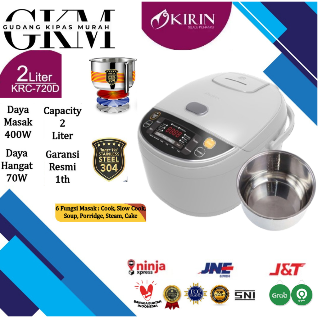Jual Rice Cooker Digital Kirin 2 Liter KRC-720D / Penanak Nasi / Magic Com / Stainless | Shopee ...