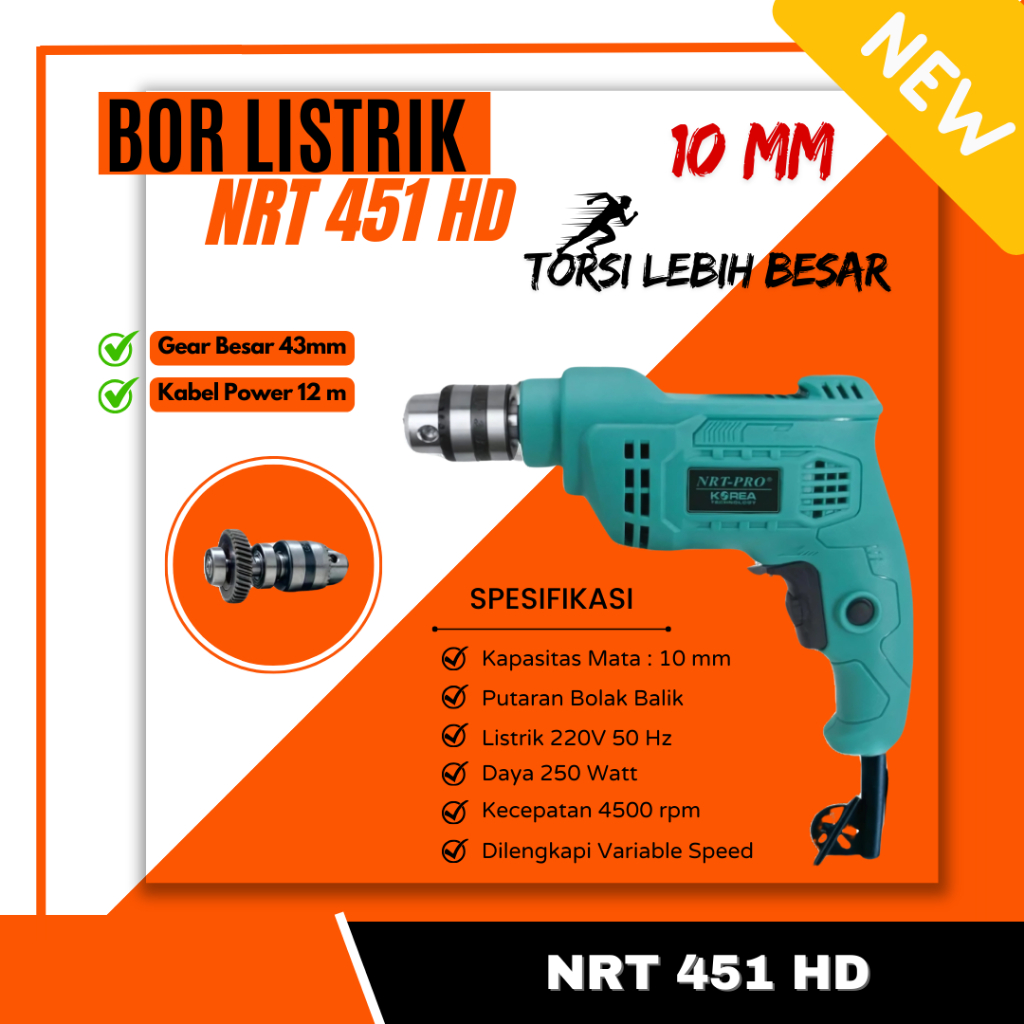 Jual Mesin Bor Listrik NRT PRO 450 HD 10mm Mesin Bor Tangan Listrik NRT ...