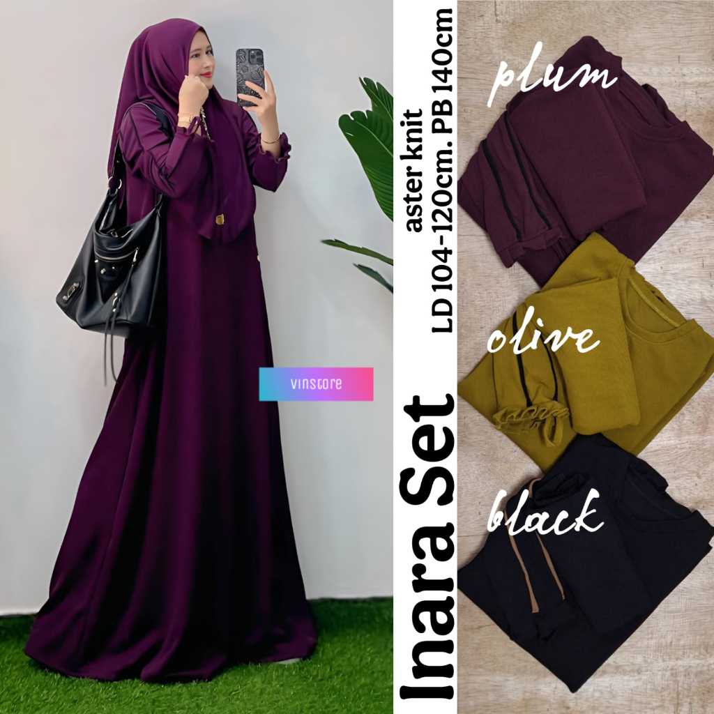 Jual INARA SET VINSTORE / SETELAN WANITA DRESS + HIJAB BAHAN ASTER KNIT PREMIUM | Shopee Indonesia