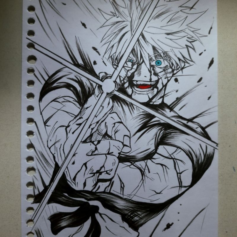 Jual sketsa gambar gojo satoru drawing pen A5 | Shopee Indonesia