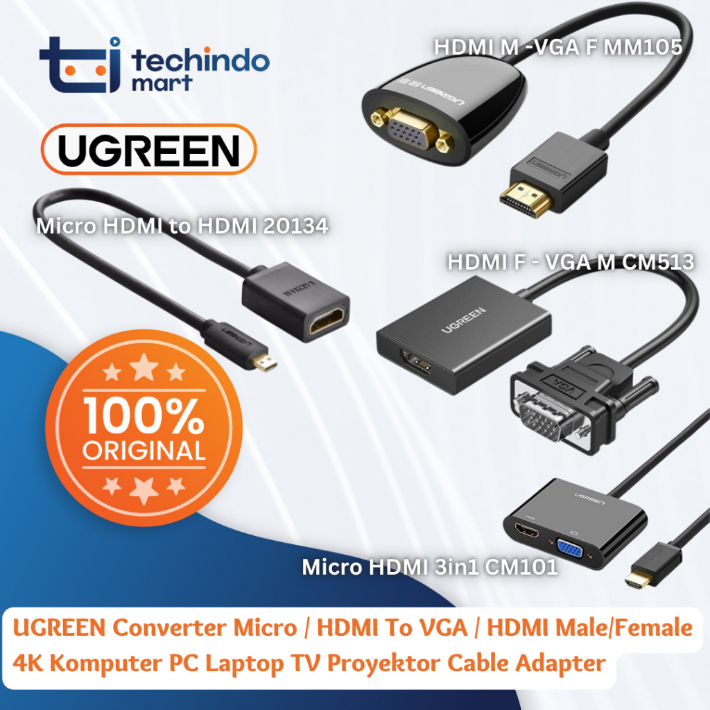 Jual UGREEN Kabel Converter HDMI To VGA 4K Komputer PC Laptop TV ...
