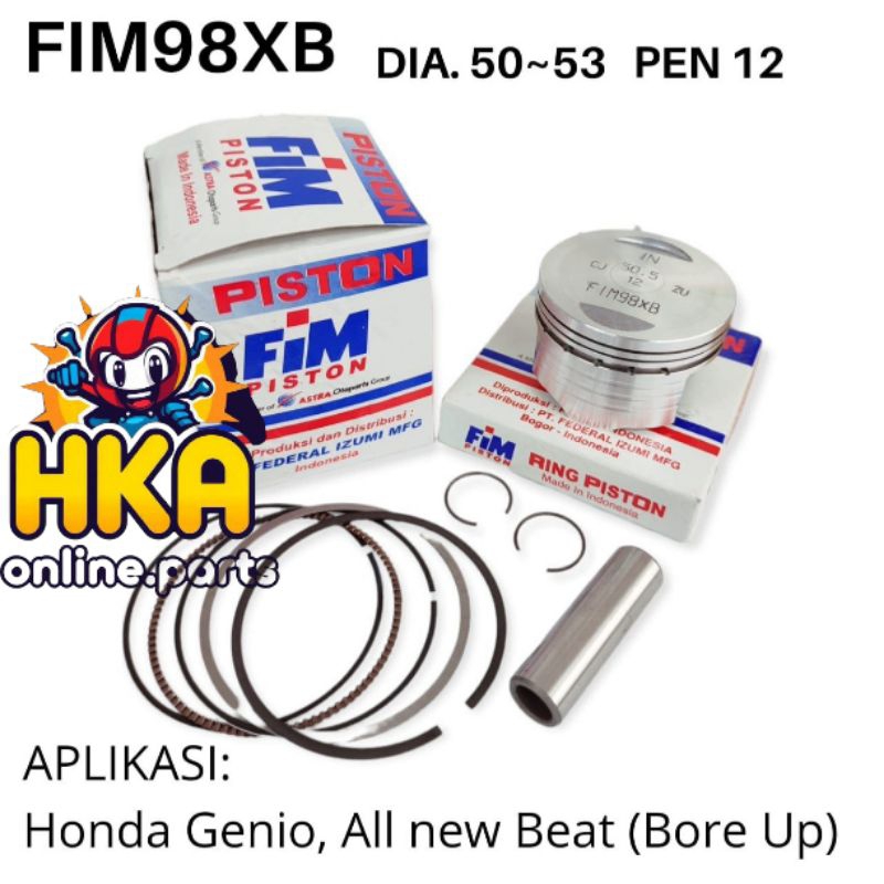 Jual FIM Piston Kit Set Beat Deluxe Bore Up 50 51 52 53 Pin 12 FIM98XB ...
