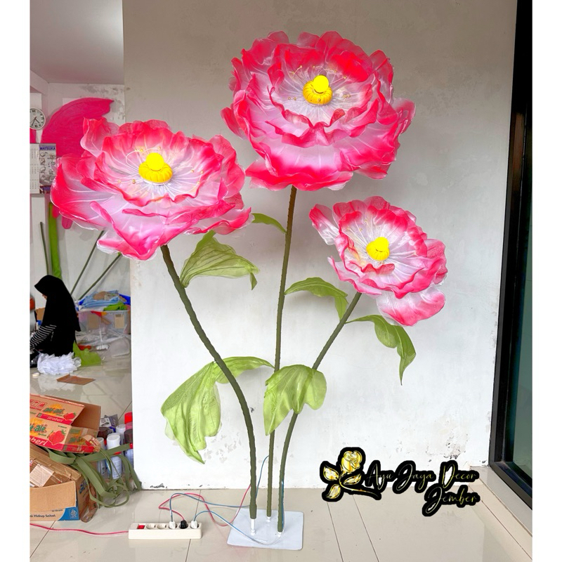 Jual standing Aksesoris bunga lampu motif bunga Peony 3 cabang ...