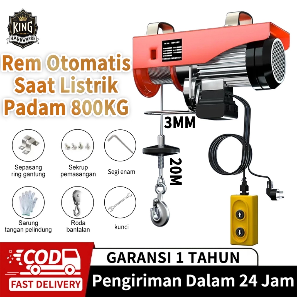 Jual Electric Hoist Wire Rope Katrol Mini Listrik Panjang 1500kg 12-20M ...