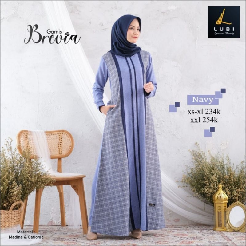 Jual Baju lebaran/gamis lebaran/gamis lubi brevia Navy | Shopee Indonesia