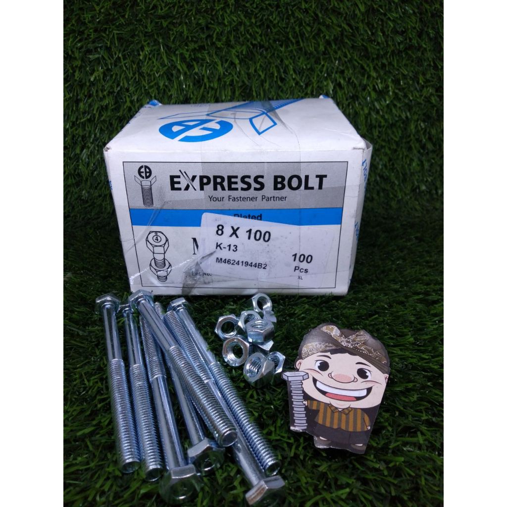 Jual Baut Mur Besi Baut Mur Hexagon Besi M8X100 Putih P1.25 (Kunci 13 ...