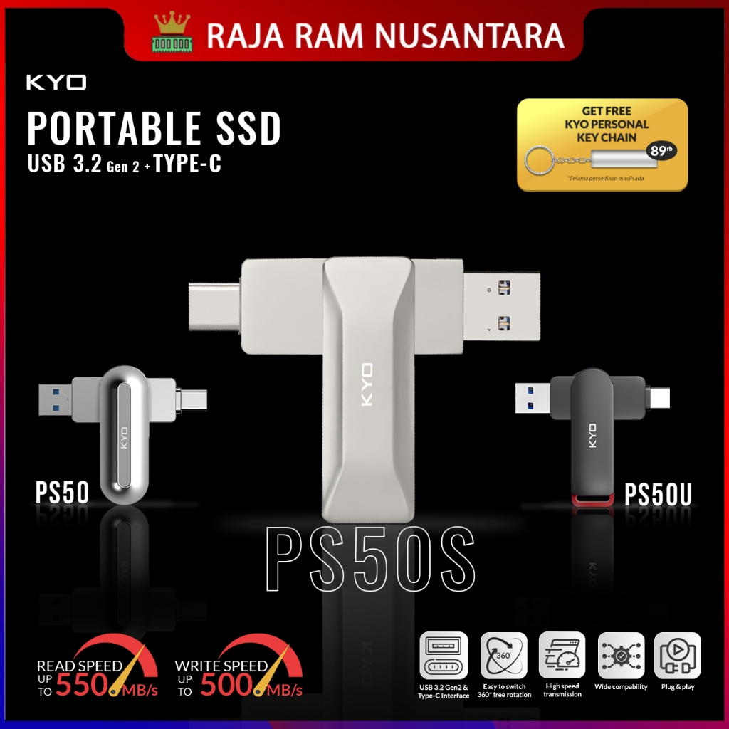 Jual KYO PS50 PS50U PS50S 256GB Portable SSD USB 3.2 TYPE C External ...