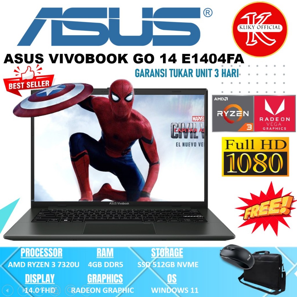 Jual Laptop Editing Asus Vivobook Go E1404FA Amd Ryzen 3 7320U Ssd ...