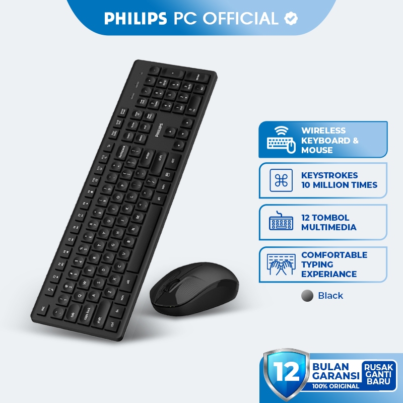 Jual Philips Keyboard Mouse Set Combo Wireless Silent Clicks Keystrokes ...