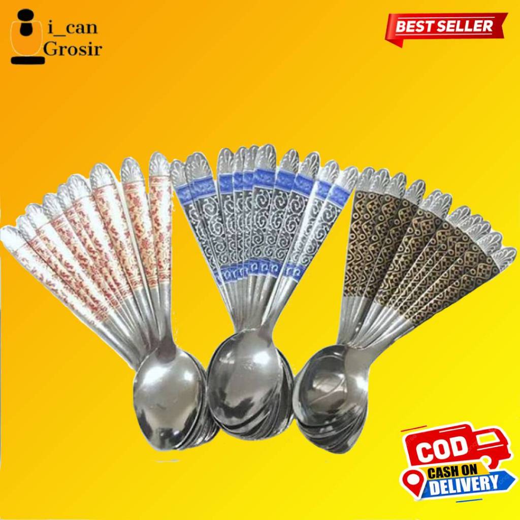 Jual 1 Lusin Sendok Makan Garpu makan motif batik Sendok makan motif ...