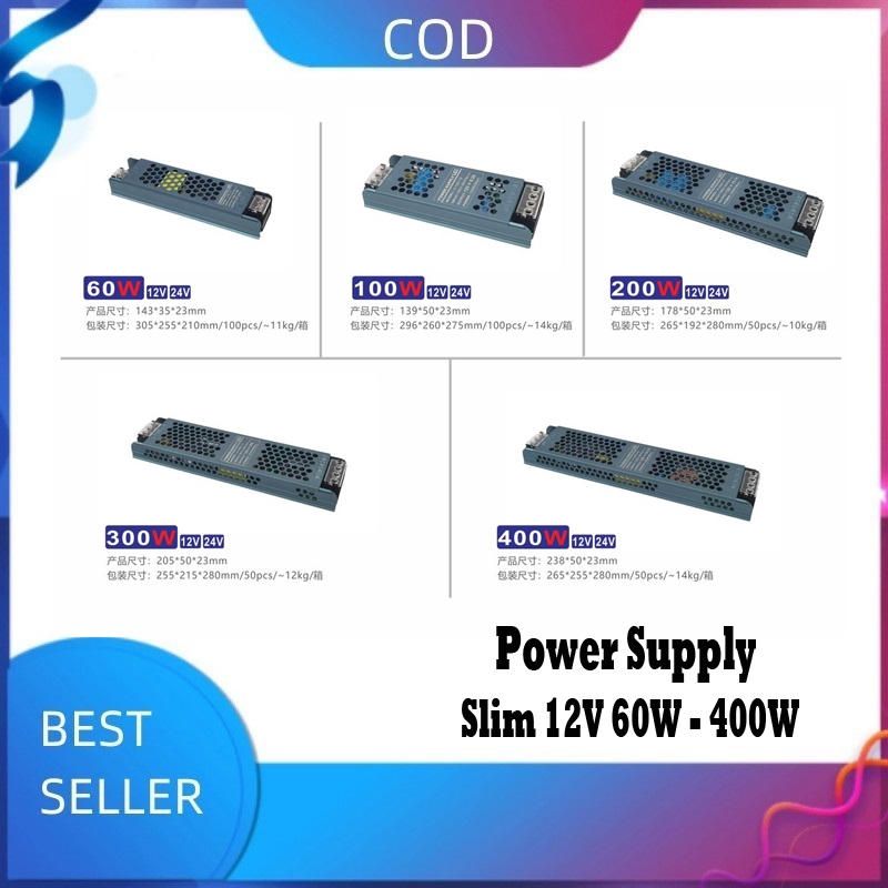 Jual Power Supply Slim Trafo 12 V 60W - 400W running led cctv ampli PSU ...