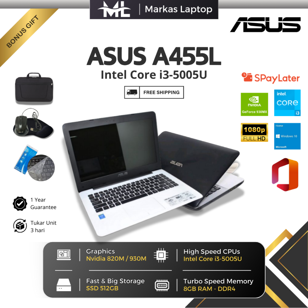 Jual LAPTOP ASUS A455L INTEL CORE I3 VGA NVIDIA & INTEL HD RAM 8GB SSD ...