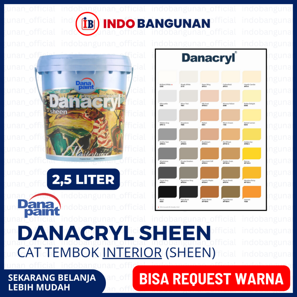 Jual CAT TEMBOK INTERIOR DANACRYL SHEEN 2,5LT / BISA REQUEST CUSTOM ...