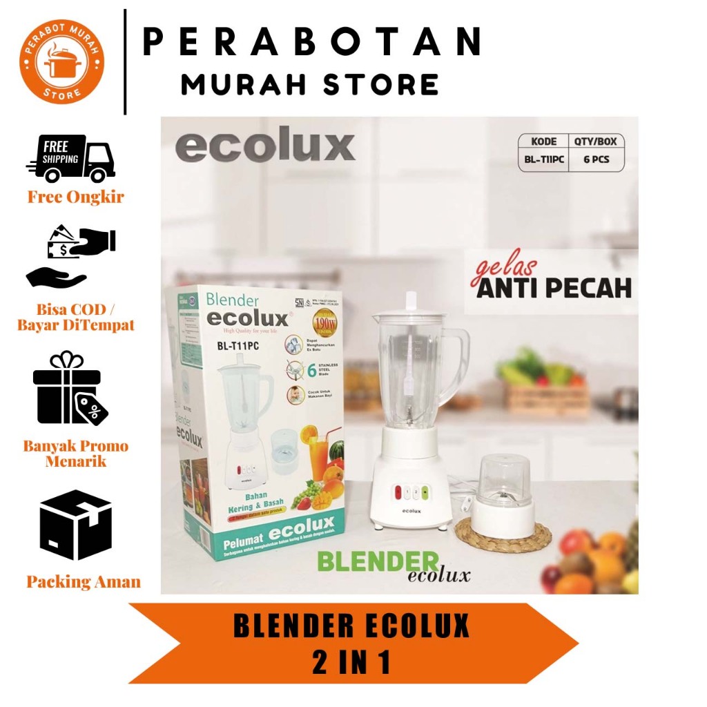 Jual PM - BLENDER PLASTIK 2 IN 1 Blender Jus Blender Penggiling Low Watt with 6 Mata Pisau ...