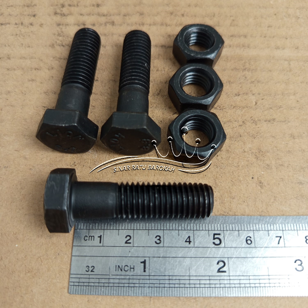 Jual BAUT MUR BAJA M12X45 HALF DRAT PANJANG 4,5CM KUNCI 19 4,5 CM BAUD HTB GRADE 8.8 HITAM M12 X ...
