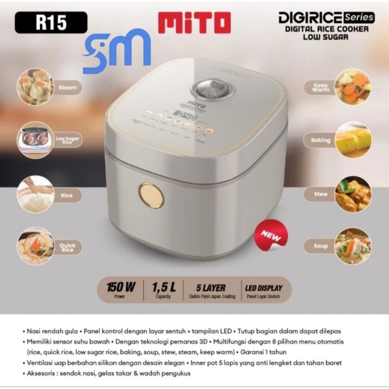Jual Rice Cooker Mito R15 Low Sugar 1.5 Liter R-15 Magic com Digital ...