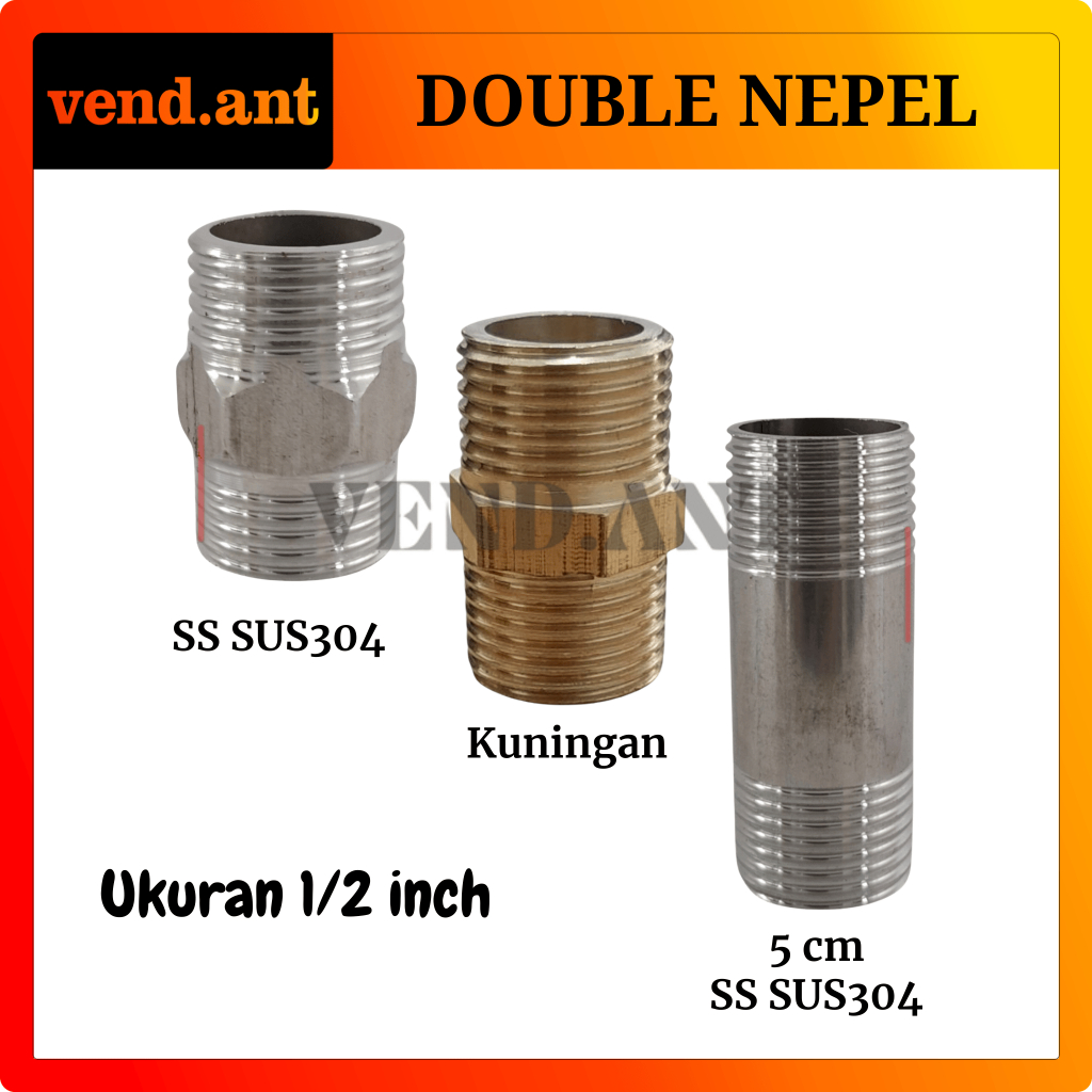 Jual Double Nepel Drat Luar 1/2" Stainless Steel SUS304 Kuningan | Shopee Indonesia