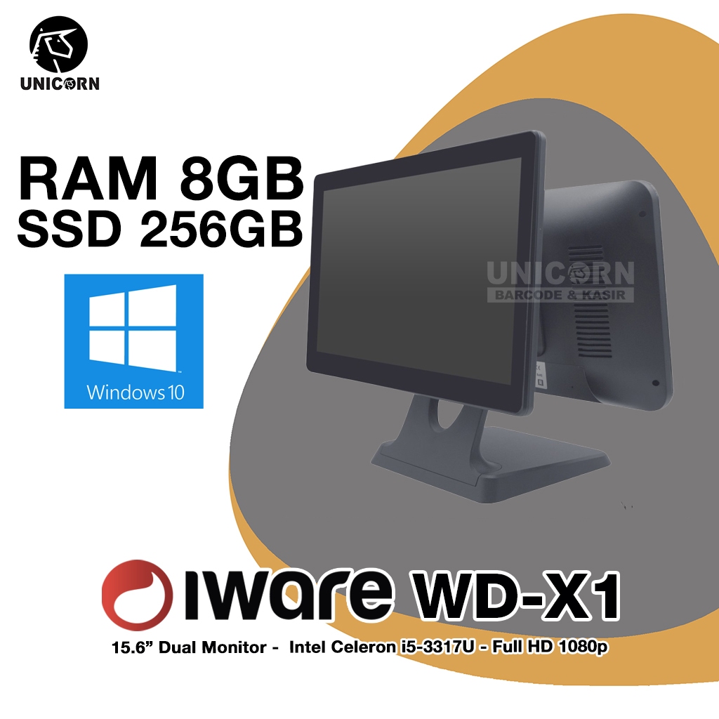 Jual All in One PC POS Kasir Touchscreen Dual Monitor - Iware WD-X1 WDX1 8/256 GB | Shopee Indonesia