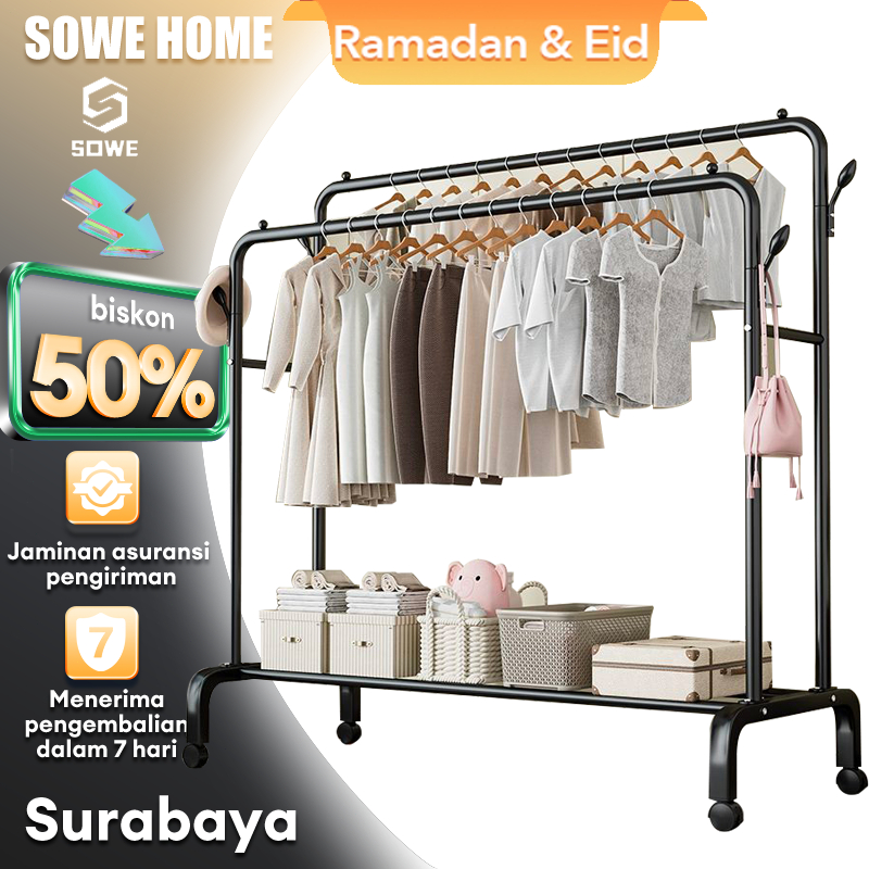 Jual Rak Gantung Baju Besi Rak Gantungan Baju Berdiri Stand Hanger Display Butik Bazar Hitam ...