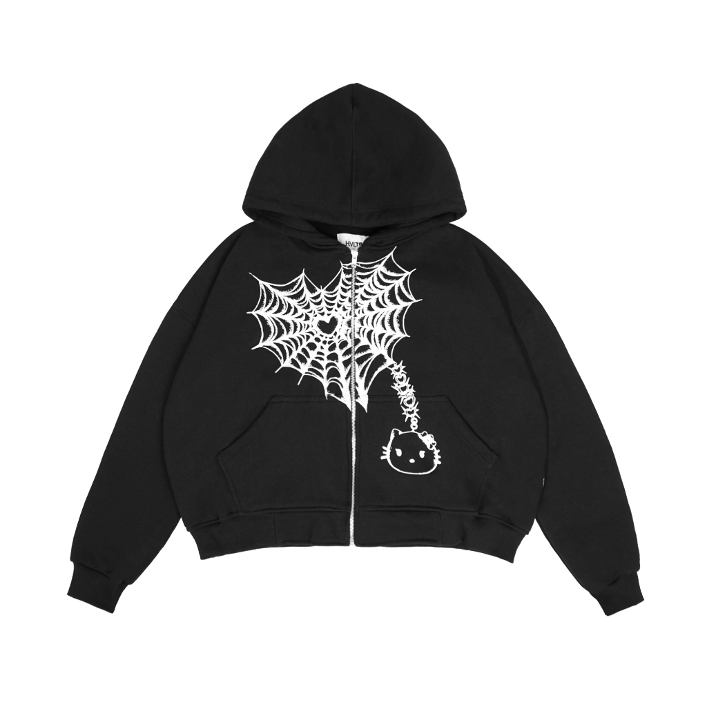 Jual Zip Hoodie Boxy Spider Black - HEUVELTRIBE X IVANIA NABILA ...