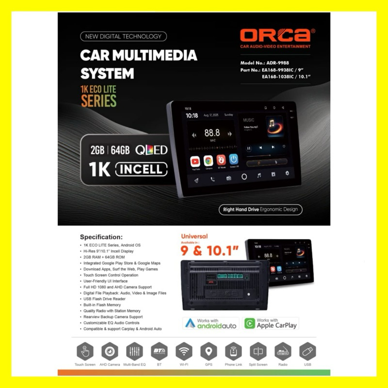 Jual Head Unit Android Orca Eco Lite Series 1K 9 inch RAM 2/64GB Layar ...
