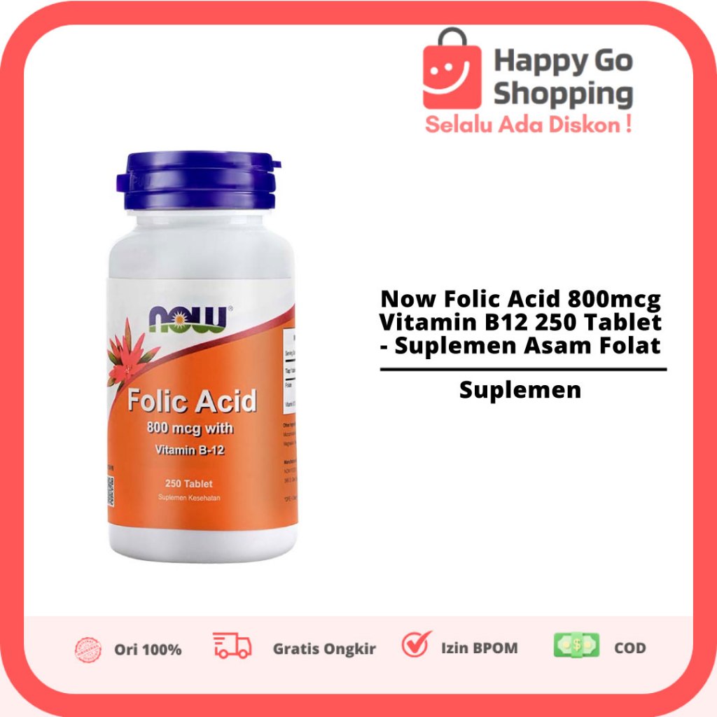 Jual Now Folic Acid 800mcg Vitamin B12 250 Tablet - Suplemen Asam Folat ...