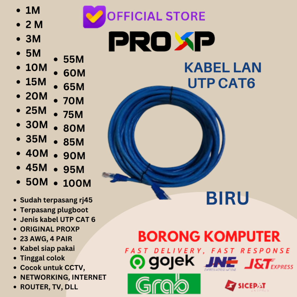 Jual Kabel LAN CAT 6 Internet Jaringan Cat6 UTP SIAP PAKAI PROXP BIRU 1M - 35M | Shopee Indonesia