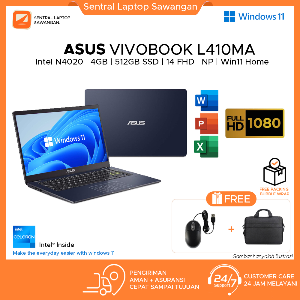 Jual LAPTOP MURAH ASUS VIVOBOOK L410MA INTEL N4020 4GB 512GB SSD 14 FHD ...