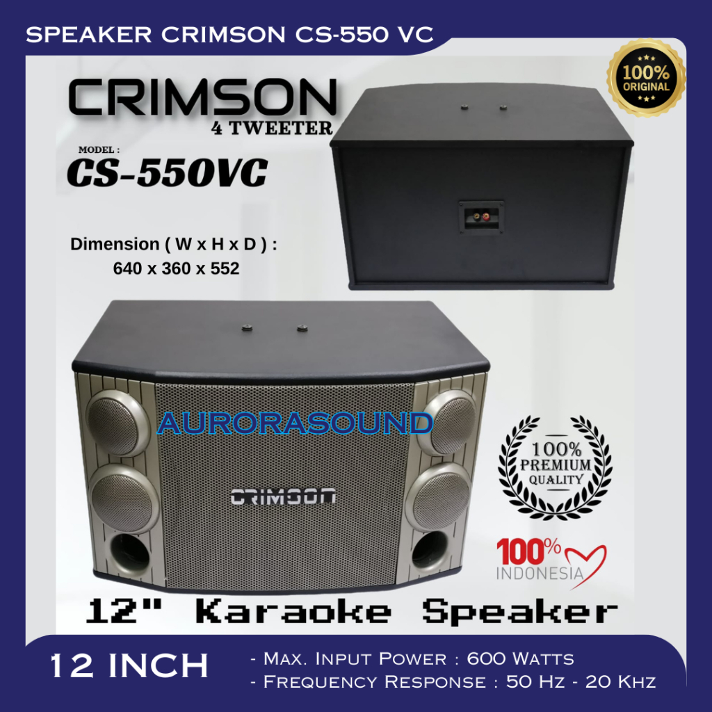 Jual SPEAKER CRIMSON CS-550 VC SPEAKER KARAOKE PASIF 4 WAY 12 INCH SEPASANG ORIGINAL | Shopee ...