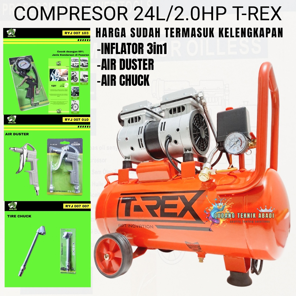 Jual Compresor Oilles listrik 24L/2.0HP T-REX Compresor ANGIN ELECTRIC ...