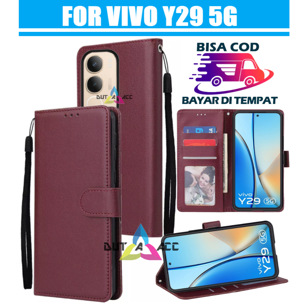 Jual flip case leather VIVO Y29 5G casing cover kulit bisa buka tutup ...