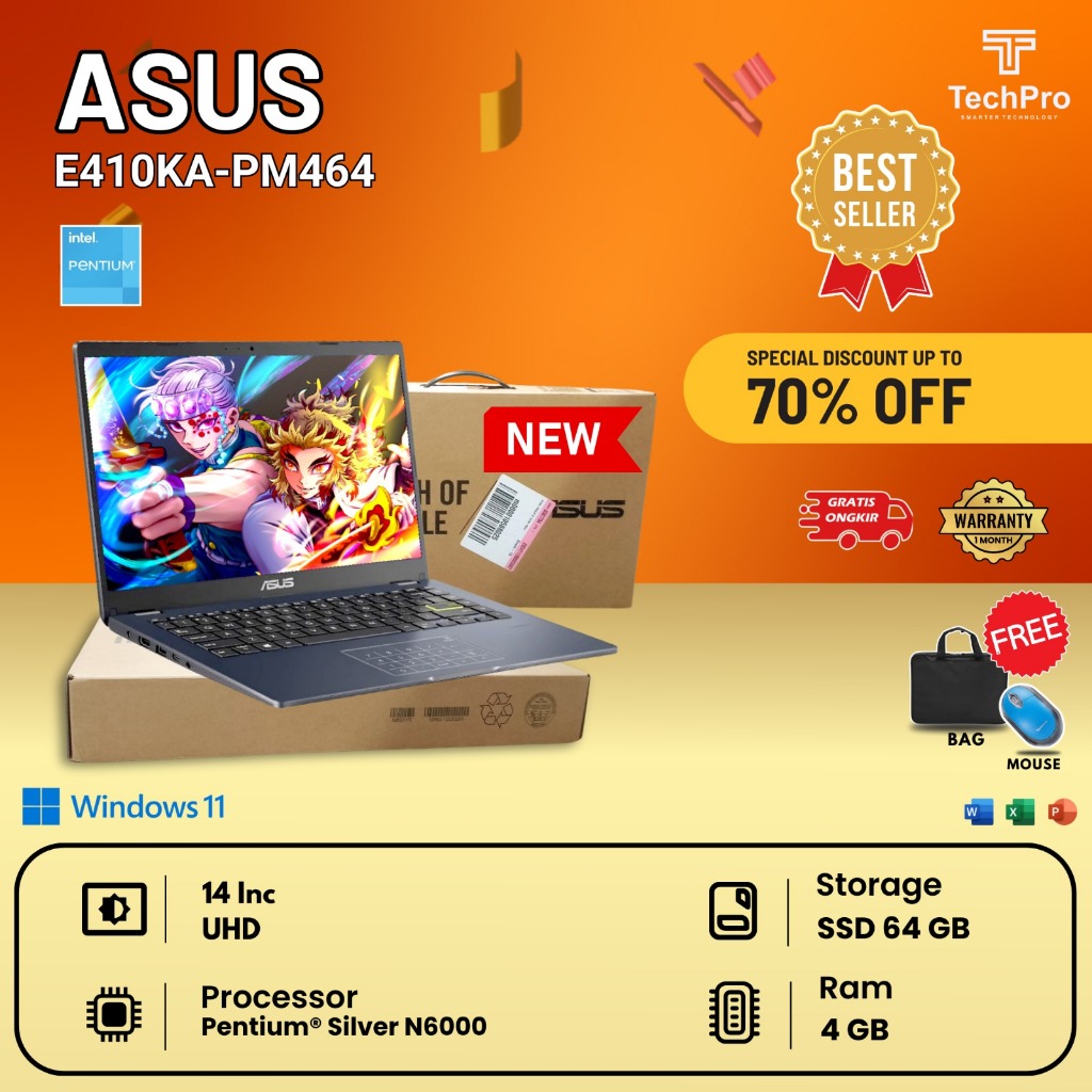 Jual Asus E410KA-PM464 Pentium®️ Silver N6000 64GB eMMC 4GB 14 ...