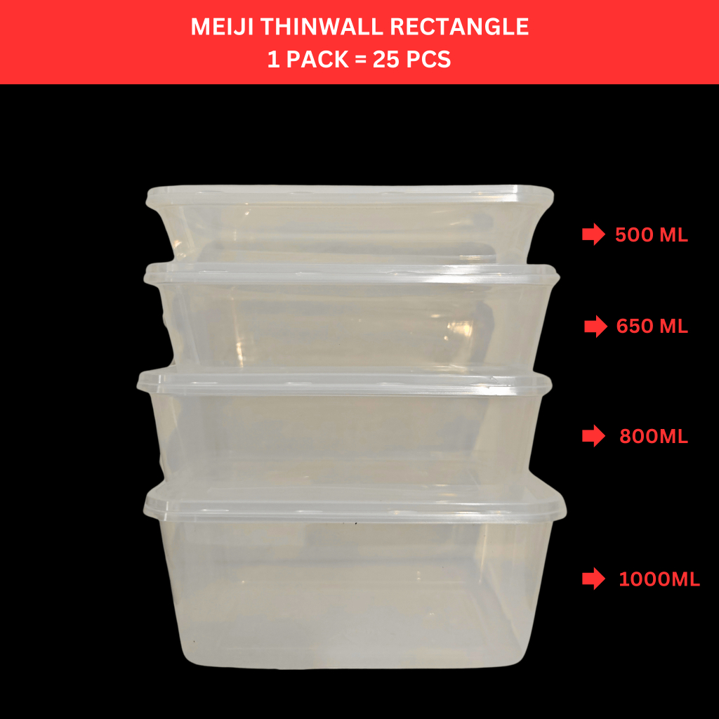 Jual MEIJI THINWALL RECTANGLE / KOTAK MAKAN PLASTIK Uk 500ML, 650ML, 800ML, 1000ML [ISI 25 PCS ...