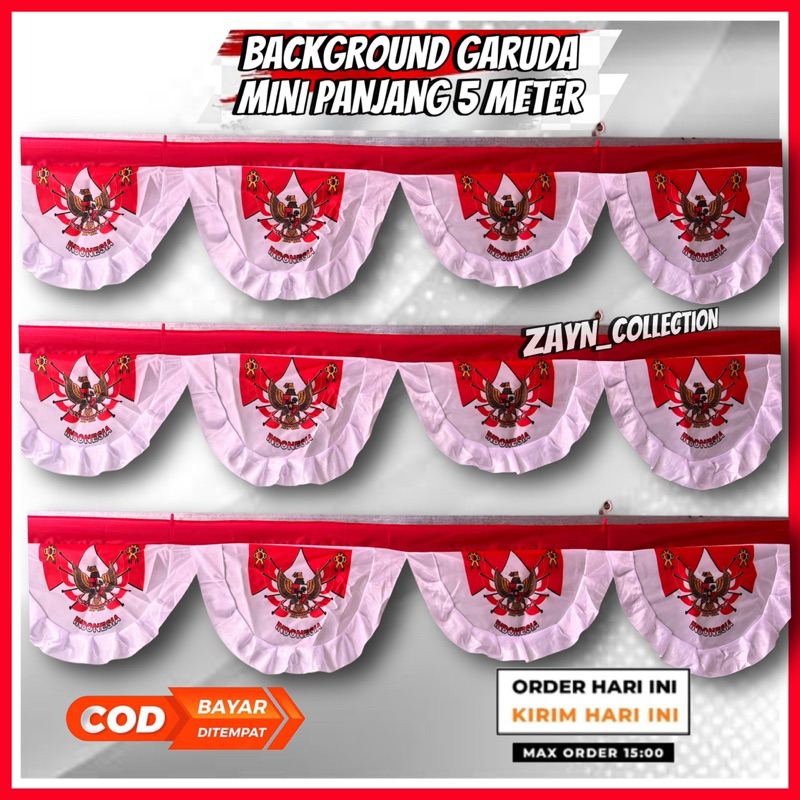 Jual BENDERA BACKGROUND GARUDA MINI MERAH PUTIH 10 GELOMBANG PANJANG 5 METER | Shopee Indonesia