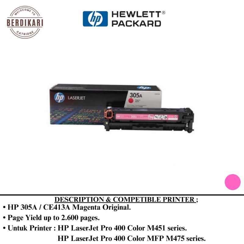 Jual HP 305A ( CE413A ) Magenta Original Cartridge for HP LaserJet Pro ...