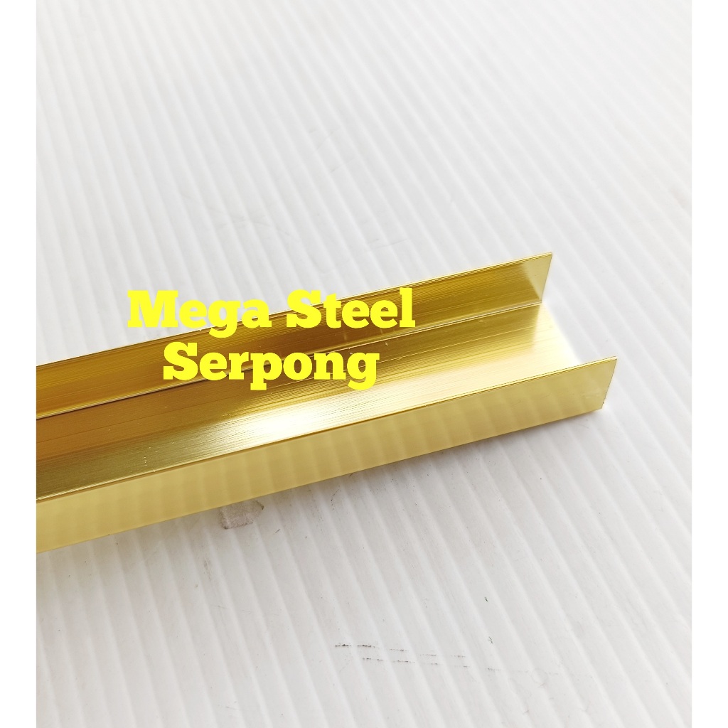 Jual List U Alumunium Gold Emas Mirror uk 1 cm x 2 cm x 1 cm, Panjang ...