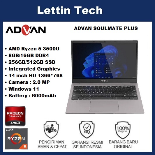 Jual Laptop ADVAN Soulmate PLUS Ryzen 5-3500U 8GB/16GB SSD 256GB 14 ...