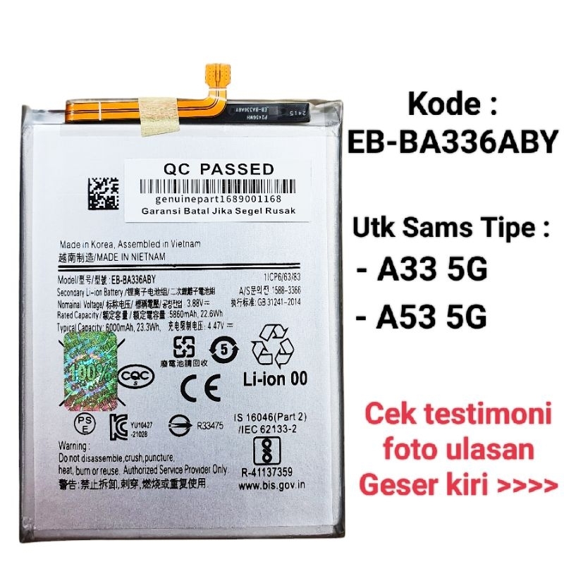 Jual Baterai sams A53 5G / A33 5G / EB-BA336ABY Batrai Original Batre ...