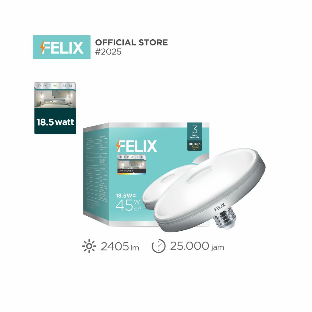 Jual FELIX PREMIUM LED UFO 18.5W Putih Cahaya Super Terang Hemat 90% ...