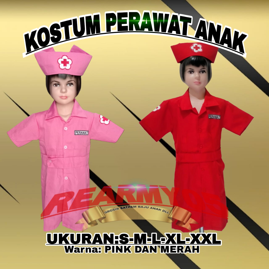 Jual BAJU SERAGAM PERAWAT MERAH ANAK / SERAGAM KARNAVAL ANAK /SERAGAM ...