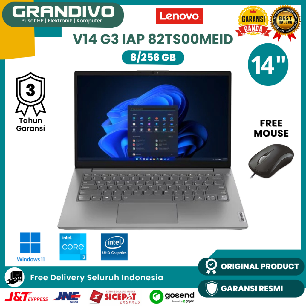 Jual Laptop Lenovo 8/256GB SSD 14Inch V14 G3 IAP 82TS00MEID Intel Core i3 FHD Intel UHD Graphics ...
