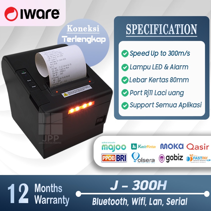 Jual Printer Thermal Iware J-300H Koneksi Wifi, Lan, Usb, Bluetooth ...